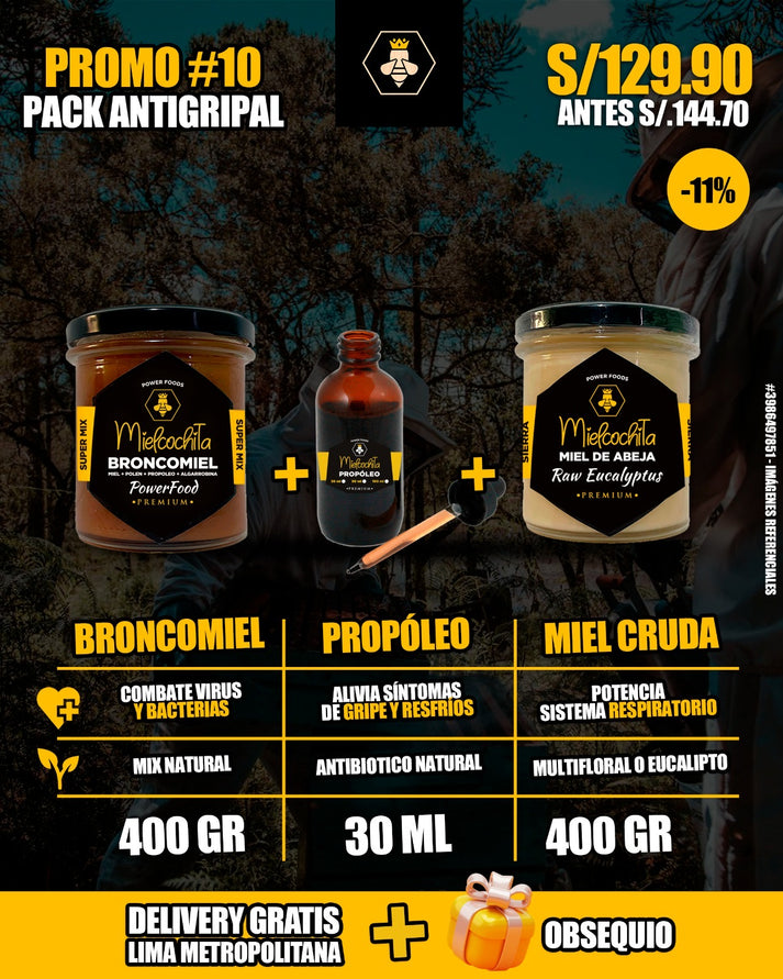 PACK ANTIGRIPAL | BRONCOMIEL + PROPÓLEO + MIEL CRUDA – Mielcochita